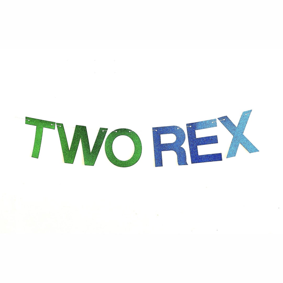 Two Rex Glitter Banner, Dinosaur 2nd Birthday, Second Birthday Banner ...