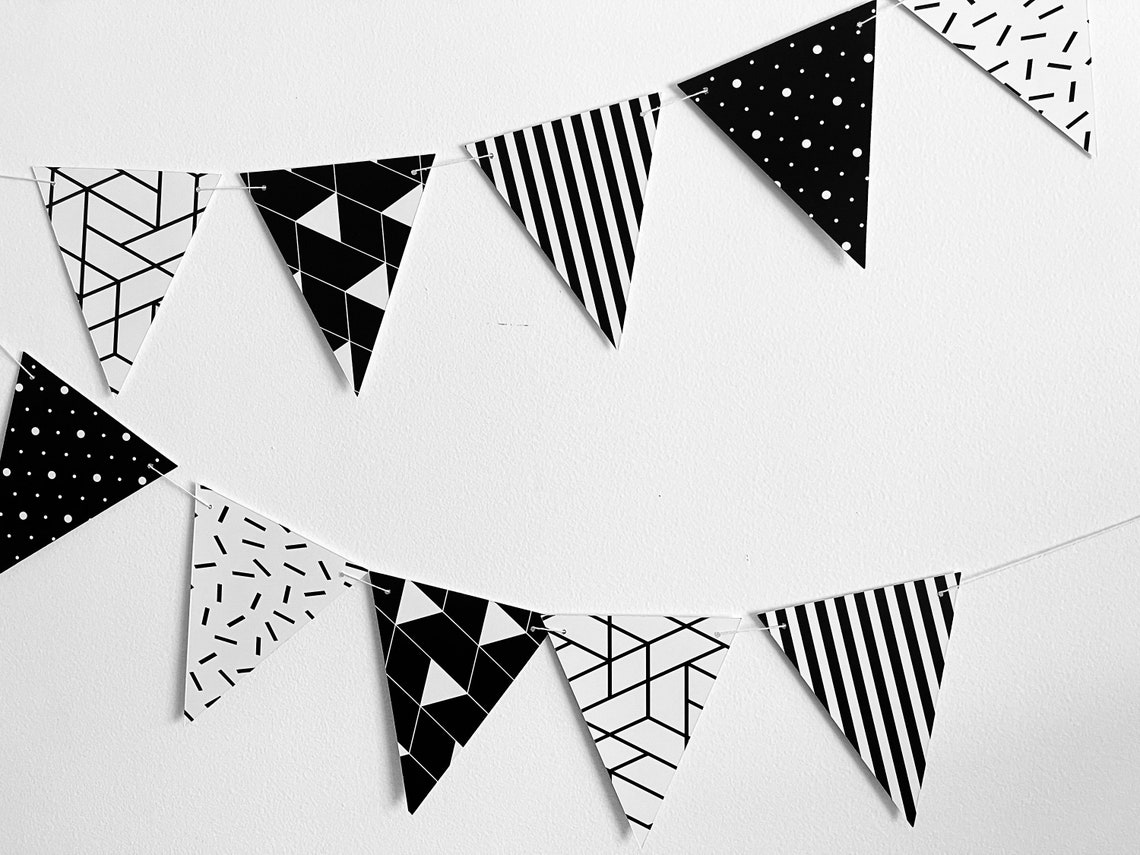 Black & White Patterned Banner Monochrome Banner Birthday | Etsy