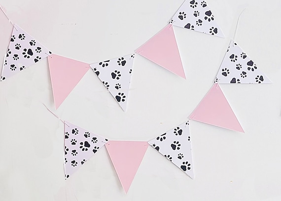 Pet Theme Banner Pink Paw Print Banner Dog Birthday Party - Etsy