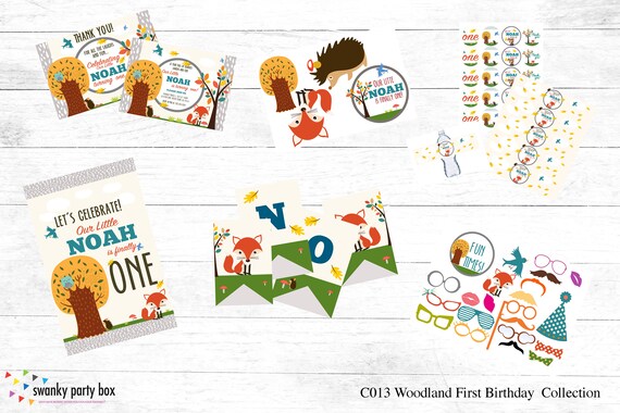 Digital Woodland First Birthday Instant Download Package, Woodland ...