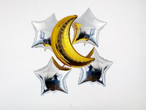 Moon and Stars Balloons Set, Foil Crescent Moon Balloon, Foil Star ...