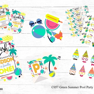 Digital Pool Party First Birthday Printable Kit, Summer Party Invite ...