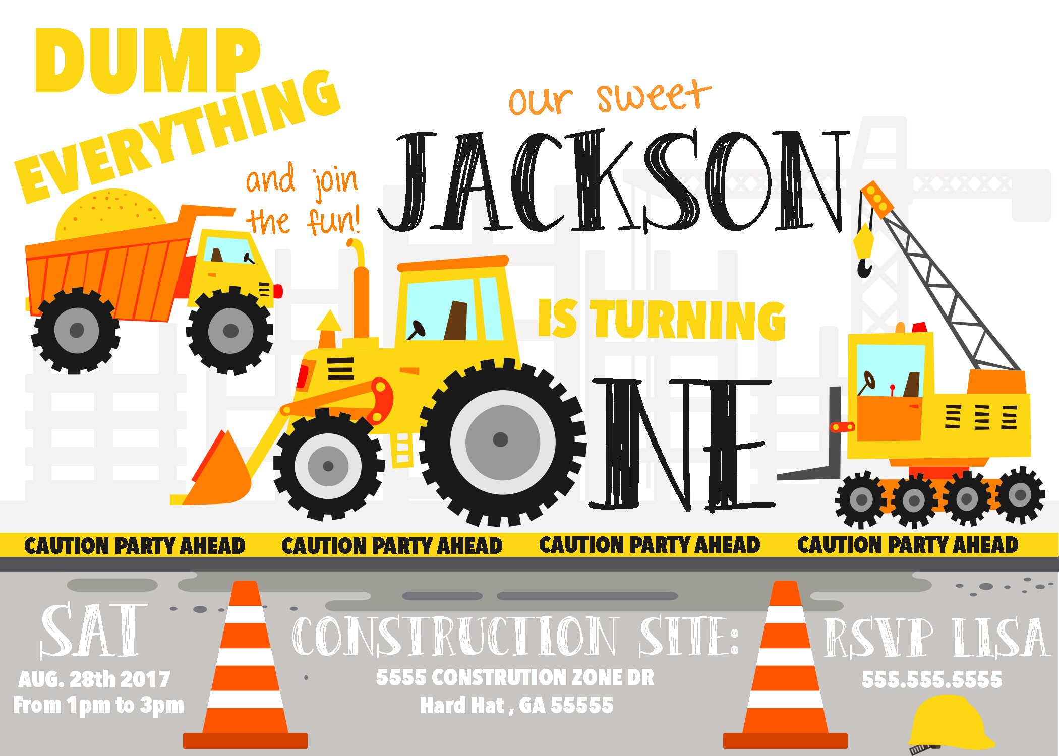 Digital Construction Birthday Invitation Dump Truck Invite Etsy