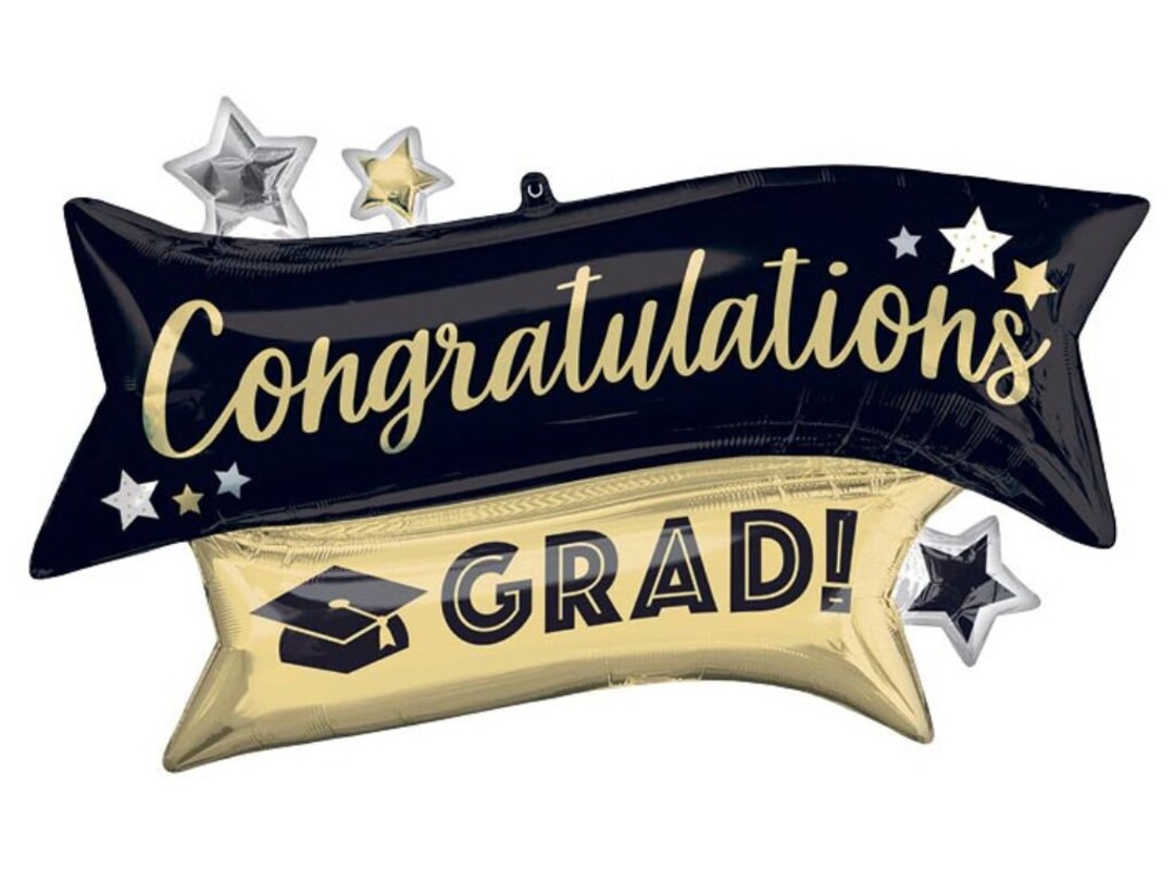Graduation Balloon, Black and Gold Grad Balloon, Grad Party Balloons ...