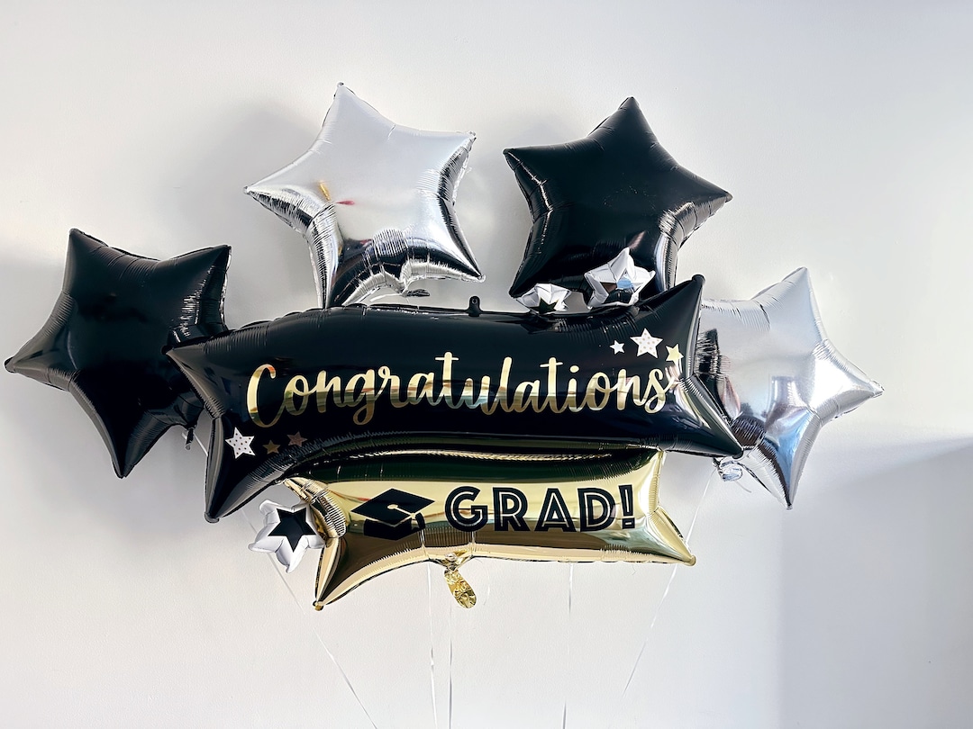 Graduation Balloons, Black and Silver Grad Balloon, Grad Party Balloons ...