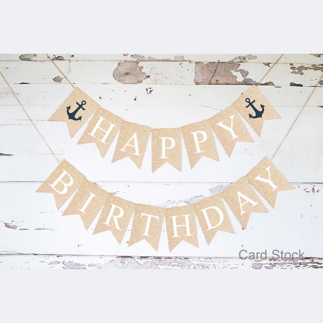 Anchor Happy Birthday Banner, Nautical Birthday Party Decor, Nautical ...