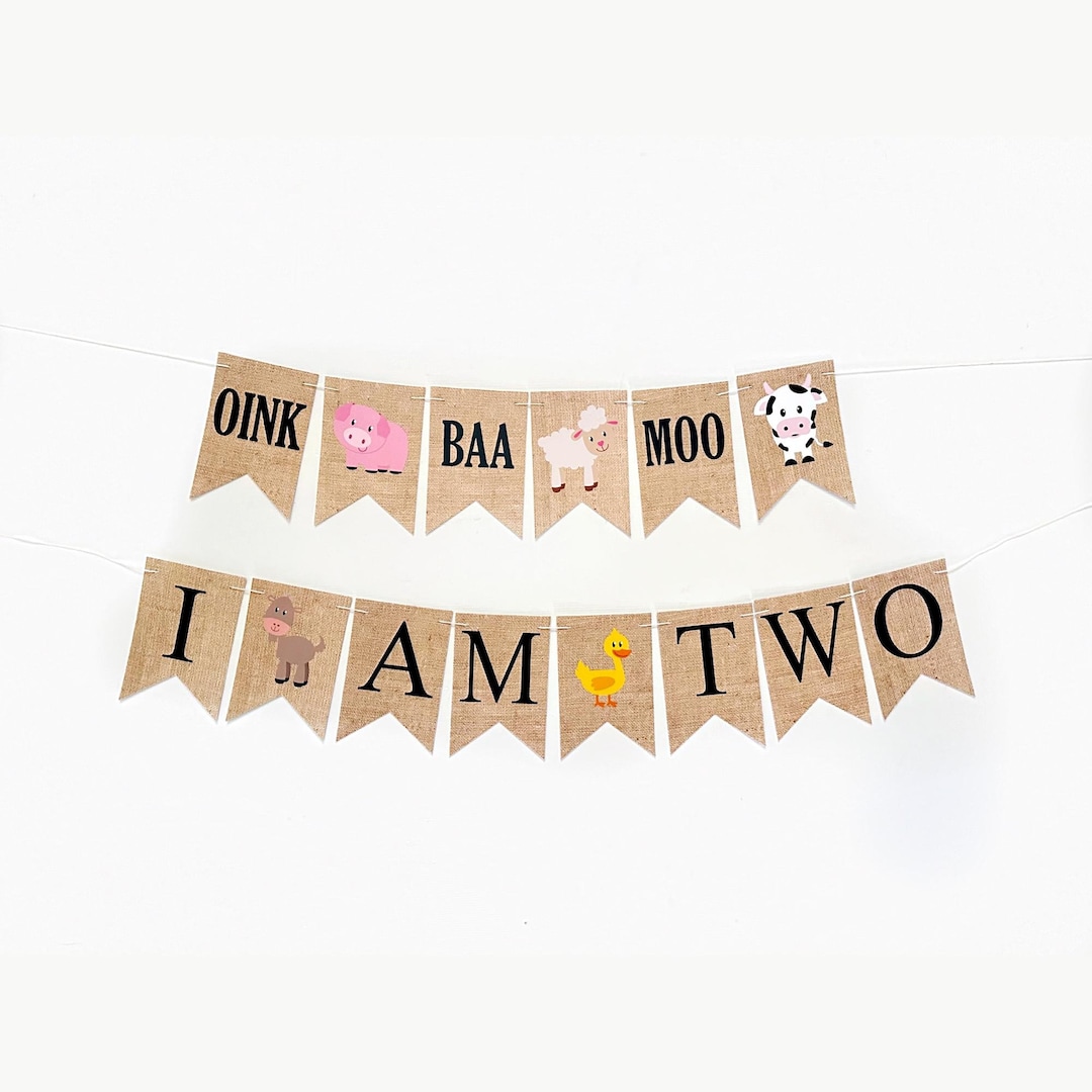 Oink, Baa, Moo I'm Two Banner, Farm Second Birthday Party Decorations ...