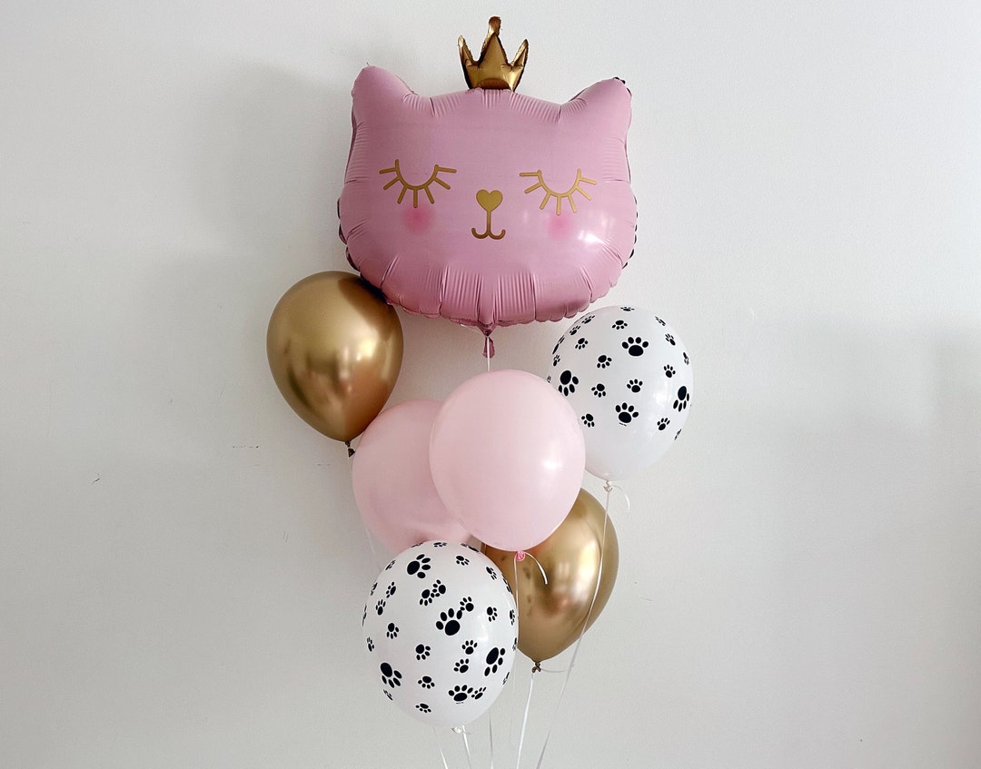 Pink Princess Cat Balloon Bouquet, Smiling Kitten Balloon, Girls ...