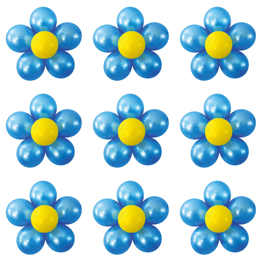 Blue and Yellow Flower Balloon Kit, Floral Balloons, Flower Backdrop ...