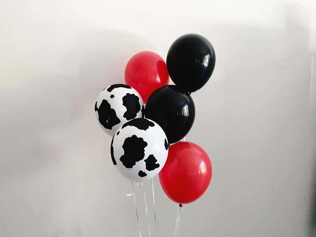 Black and Red Cow Print Balloons, First or Second Rodeo Decorations ...