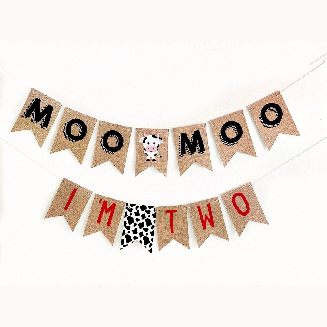 Moo Moo I'm Two Card Stock Banner, Farm Second Birthday Party ...