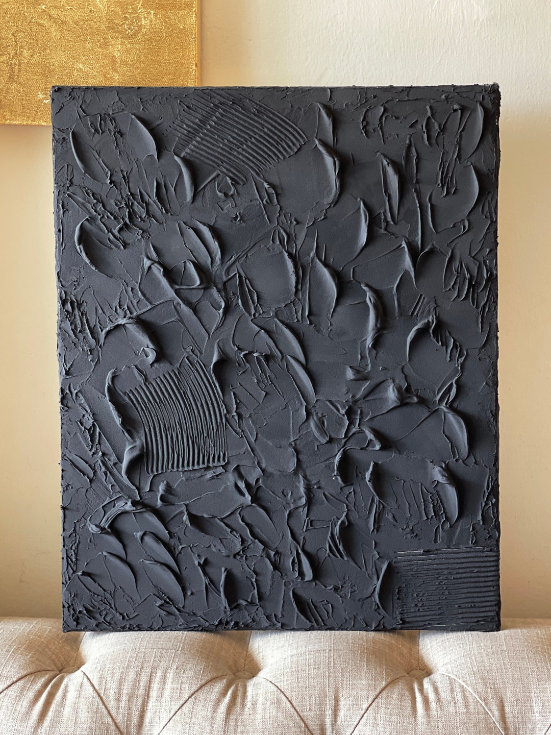 Black Texture Wall Art, 3D Textured Art, 16x20 Canvas Abstract Painting ...
