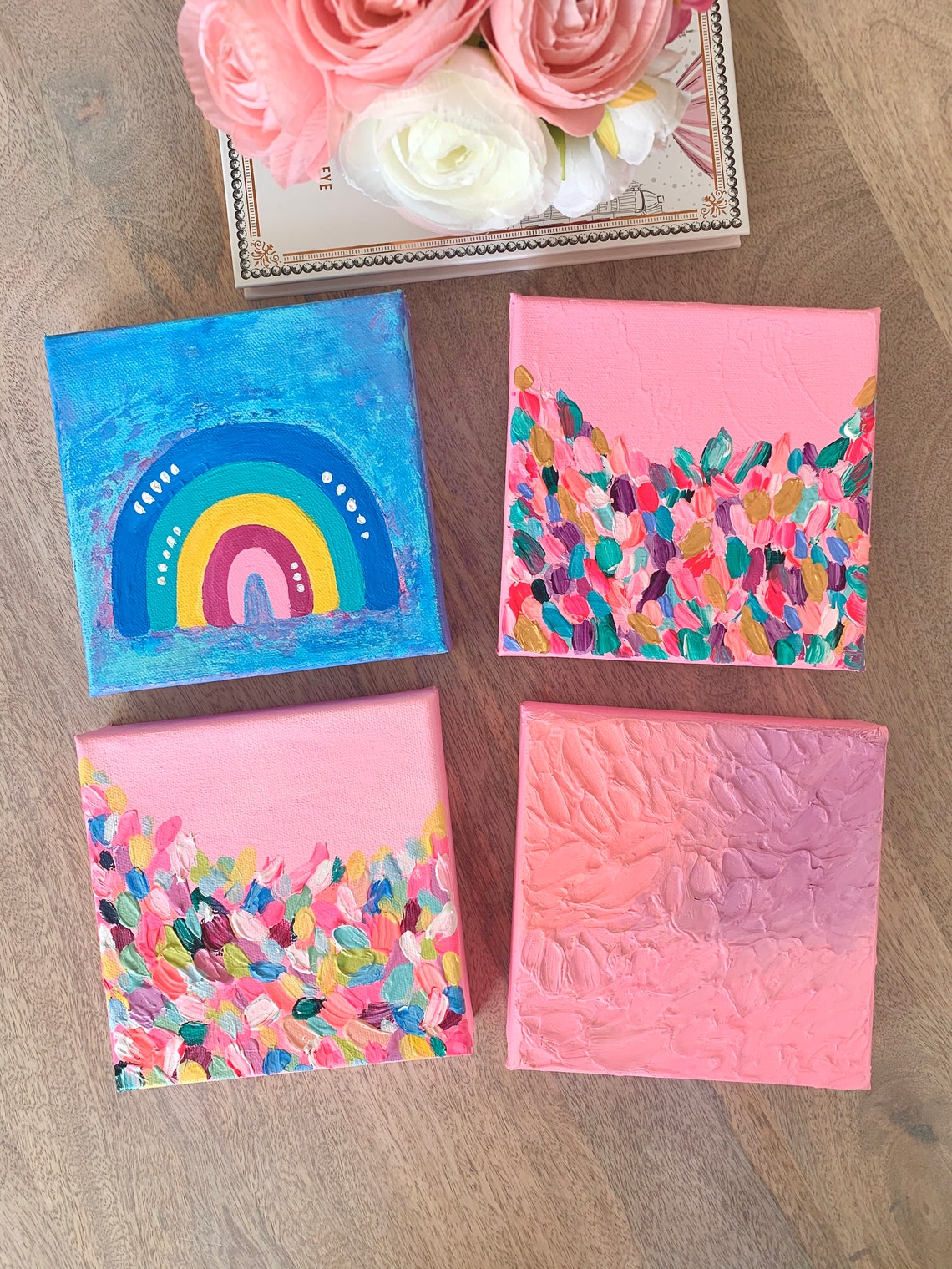 Set of 9 Canvas wall art Boho Art Original Acrylic Painting | Etsy