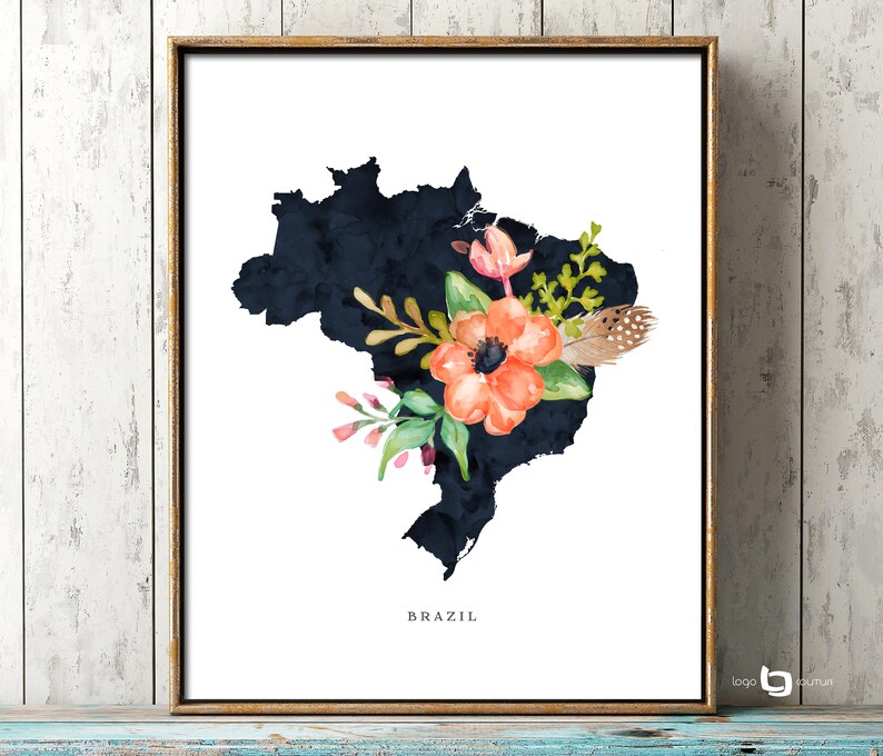 Brazil Map Wall Art, Brazil Map Print, Brazil Watercolor Print, Brazil ...