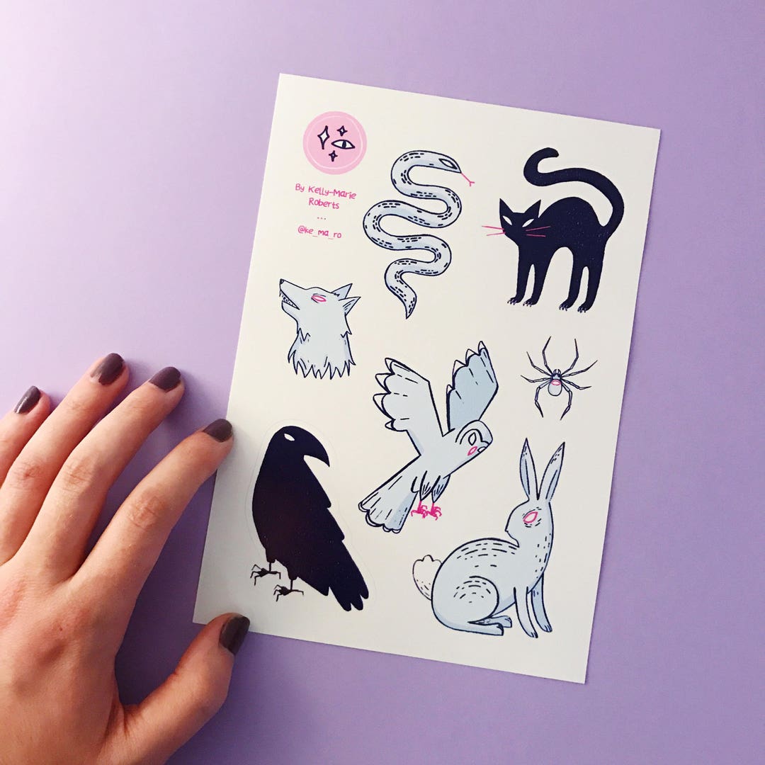 Familiar A5 Sticker Sheet animals Magic Witch Folklore Vinyl Stickers ...