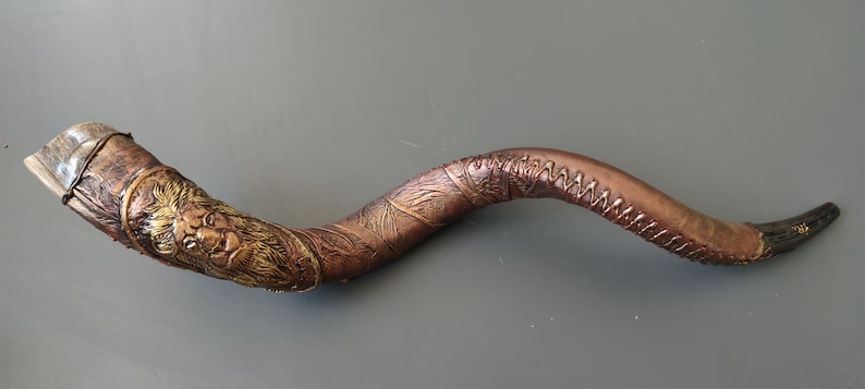 38- 40" Yemenite Shofar Kudu Horn Real Leather Coated. Lion of Judah ...