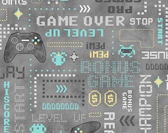 Gaming Zone Grey Fabric by Northcott: Gamer Quilt Material With Words ...