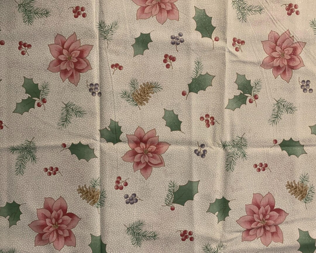 Vintage Poinsettia Christmas Fabric: 1999 Fabric Traditions Quilting ...