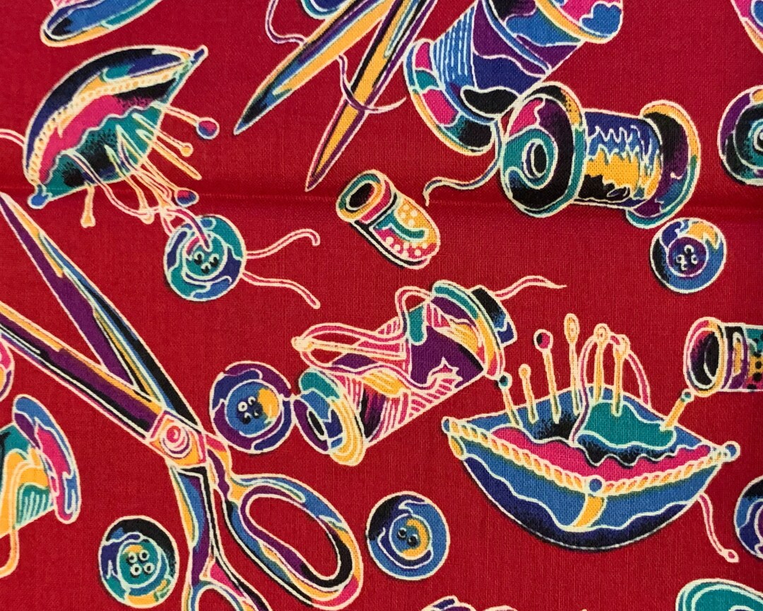Vintage Hoffman Fabric, Pop Art Multi Color Fabric, Red Fabric With ...