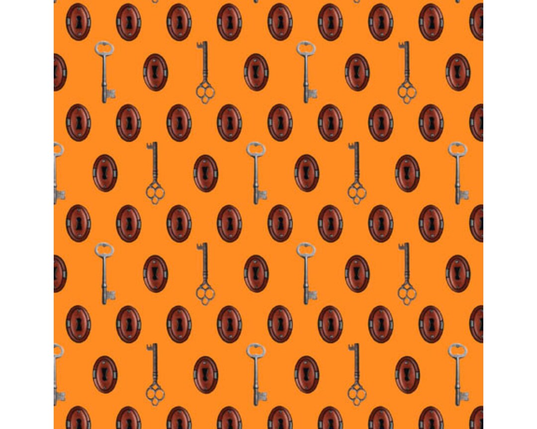 Orange Steampunk Halloween Quilt Fabric: Keys & Keyholes Design by QT ...