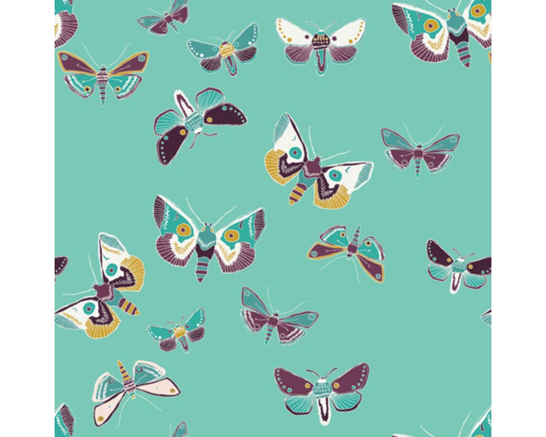 Moth Quilt Fabric: Teal Cotton, Art Gallery Fabrics - Etsy