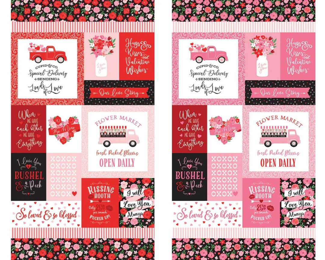 Falling in Love Fabric Panel Red and Pink, Riley Blake Fabric Panels ...