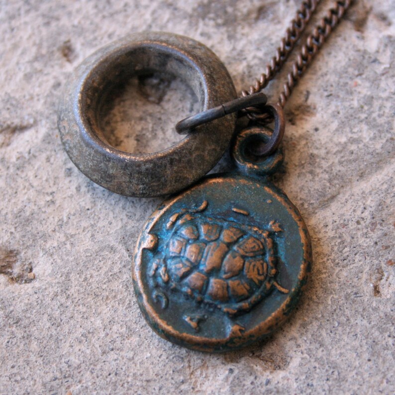 Solid Bronze Turtle Necklace and Ethiopian Brass Ring Old - Etsy