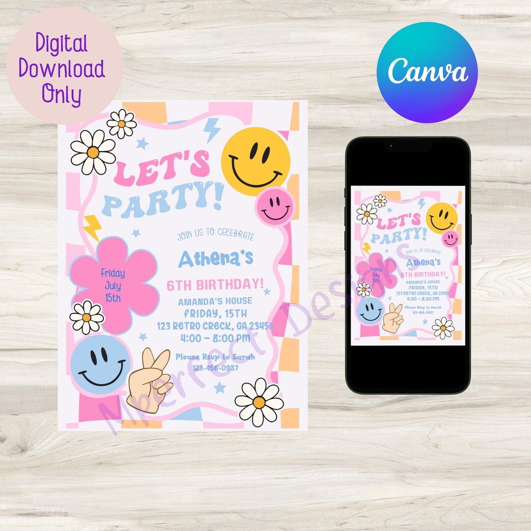 Girl Smiley Birthday Invitation, Birthday Invite, Toddler Birthday ...