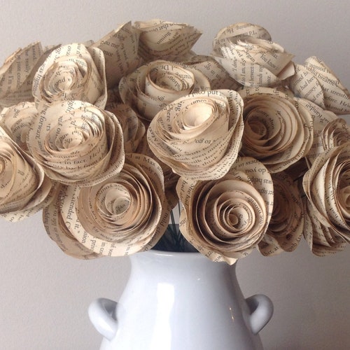 Large Book Paper Flowers / Book Page Roses / Wall Decor - Etsy