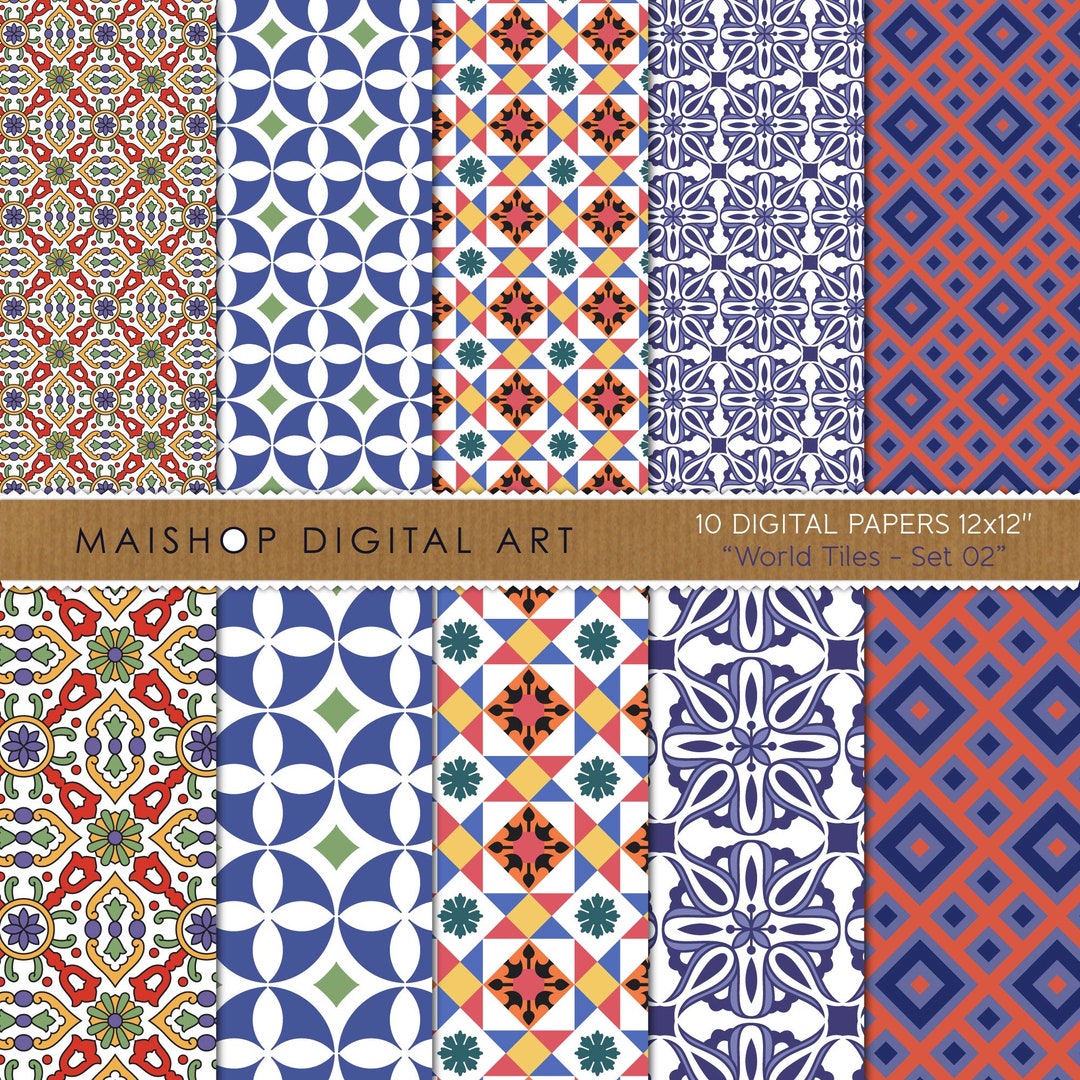 Digital Paper "world Tiles - Set 02" Printable Scrapbook Paper ...