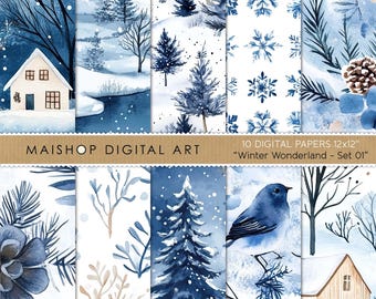 Winter Digital Paper, Winter Woodland Wonderland, Christmas Digital ...