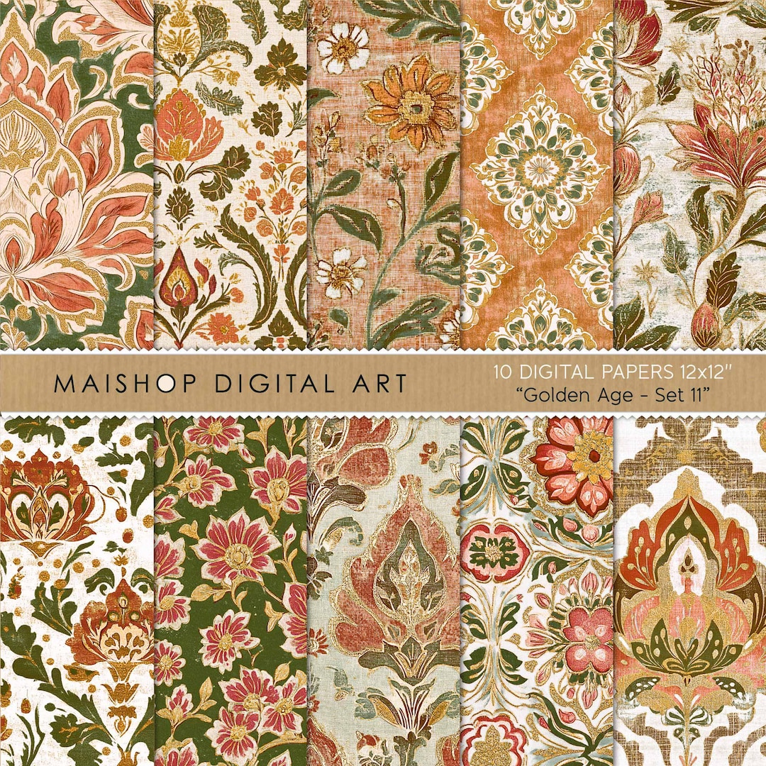 Floral Digital Paper Pack, Asian Style Patterns, Scrapbook Supply ...