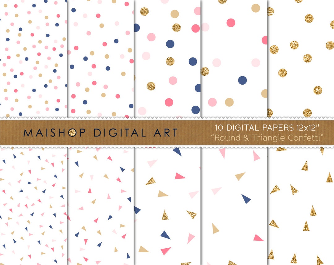 Seamless Digital Paper "round & Triangle Confetti" Blue, Pink and Gold ...