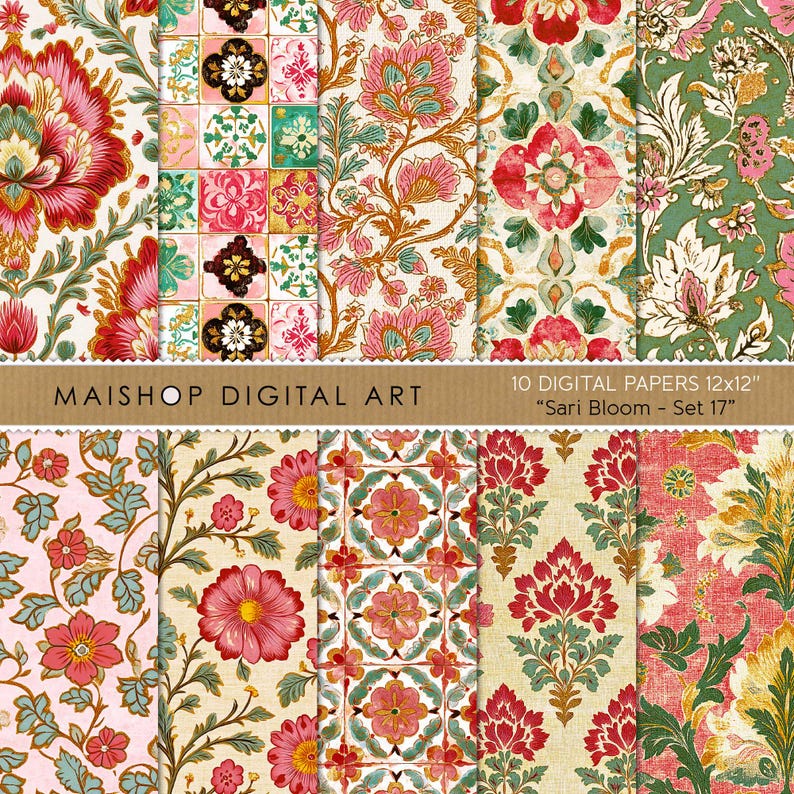 Seamless Indian Style Digital Papers • Boho Textured Patterns ...