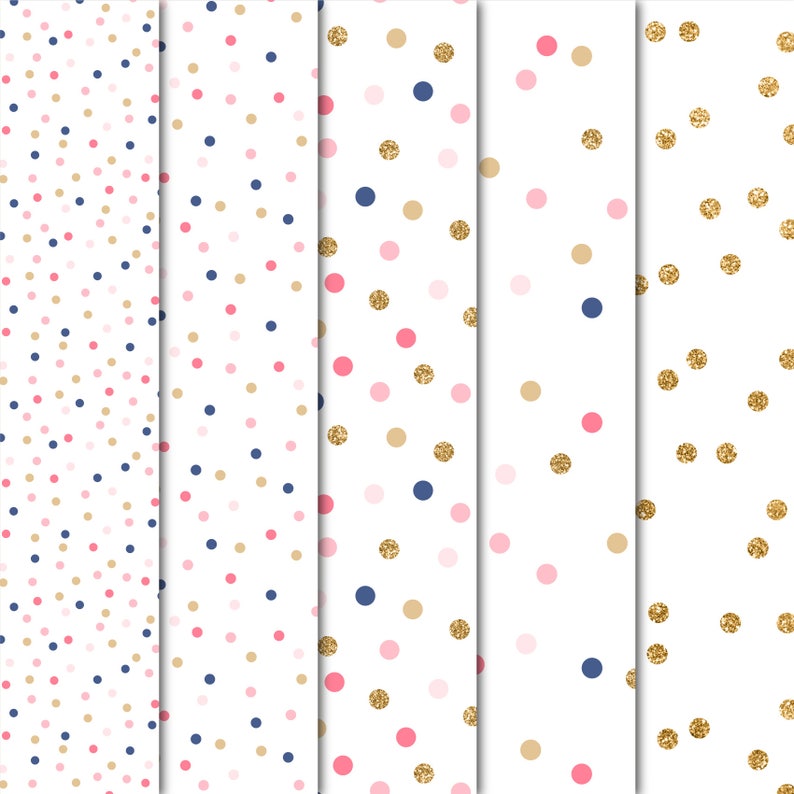 Seamless Digital Paper "round & Triangle Confetti" Blue, Pink and Gold ...