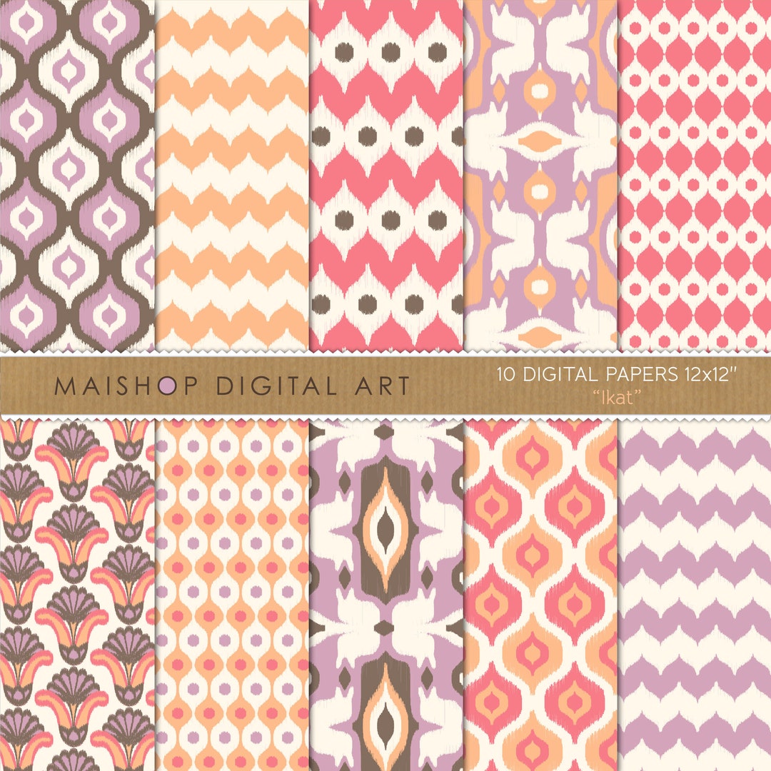 Ikat Digital Paper Set, Ikat Patterns, Instant Download Printable ...