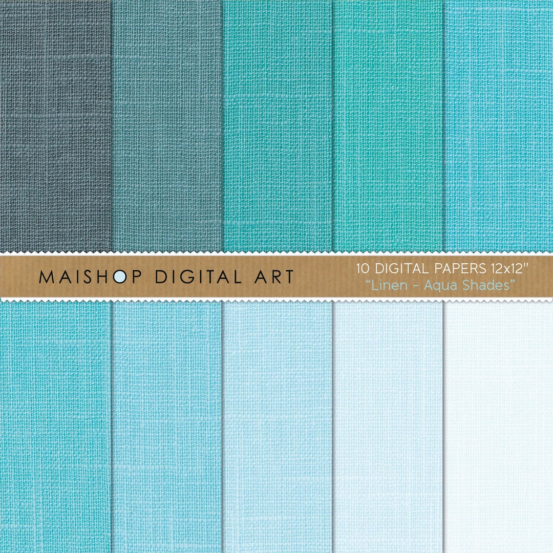 Digital Paper Linen 'aqua Shades' Light Blue, Turquoise - Digital ...