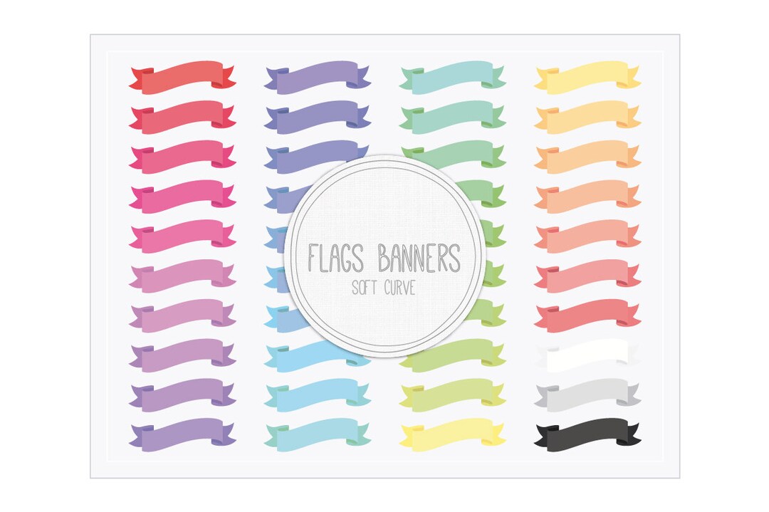 Digital Ribbon Banners Clip Art 'flags Soft Curve' for Cards, Baby ...