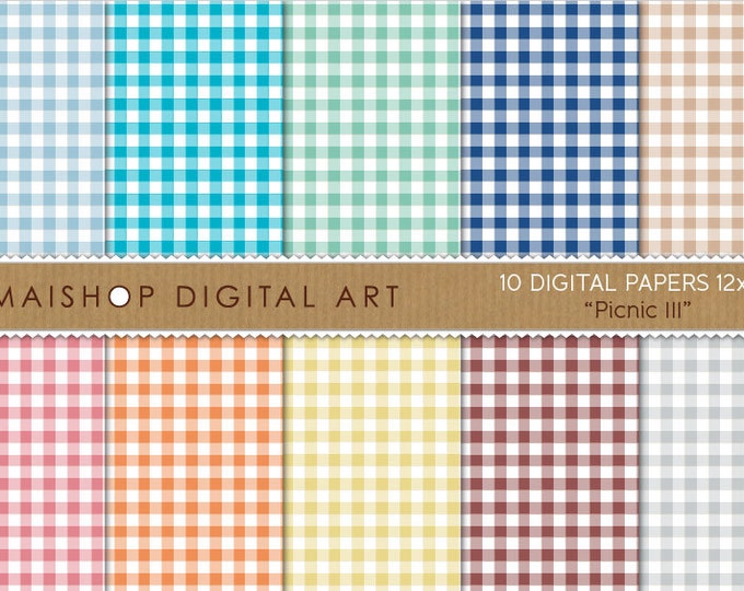 80% Until New Year Gingham Digital Paper: 48 Rainbow Gingham Picnic ...