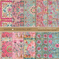 Indian Block Print Digital Paper, Seamless Floral Patterns, Printable ...