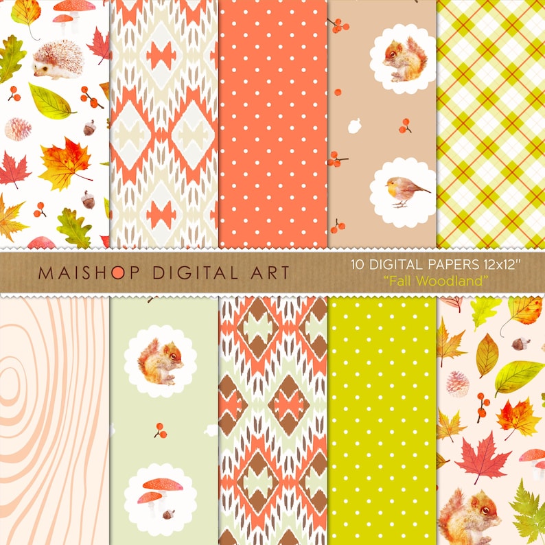 Boho Autumn Digital Paper Pack • 10 JPG Fall Woodland Backgrounds ...