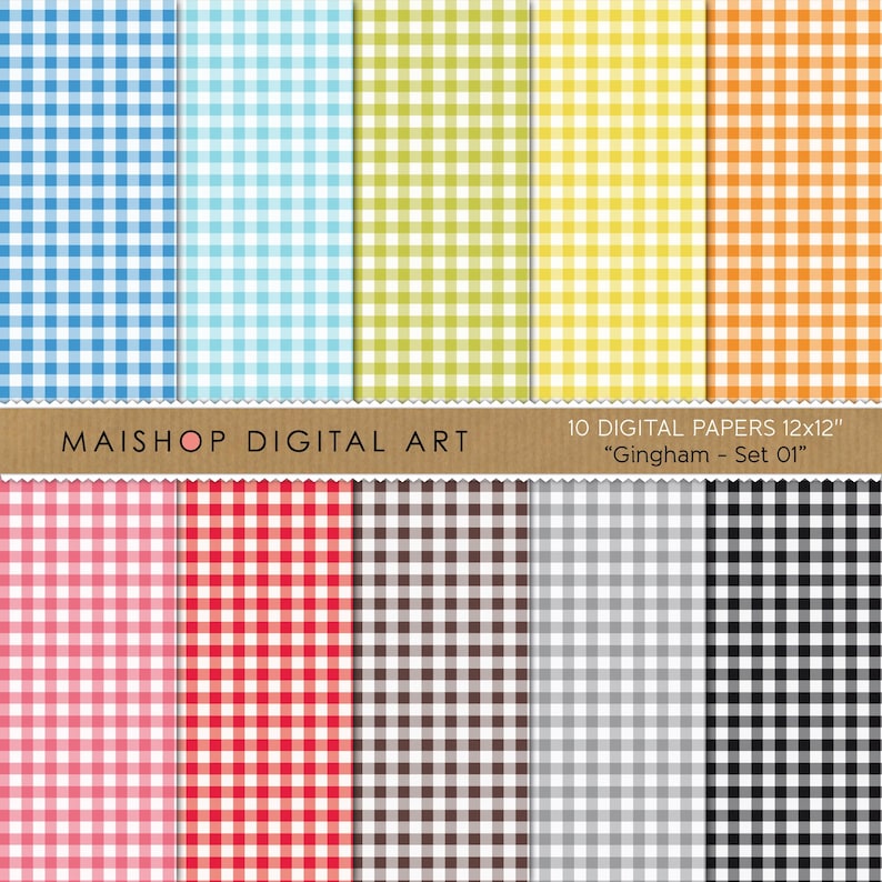 Gingham Digital Paper I Printable Checkered Pattern Scrapbook Papers I ...