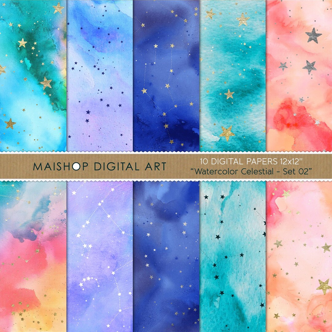 Watercolor Galaxy Digital Papers, Rainbow Scrapbook Papers, Commercial ...