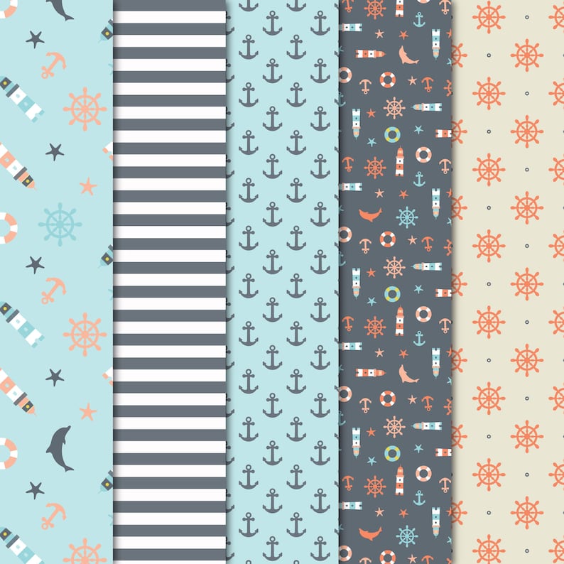 Nautical Digital Paper Pack, Printable Scrapbook Paper, Pastel Colors ...