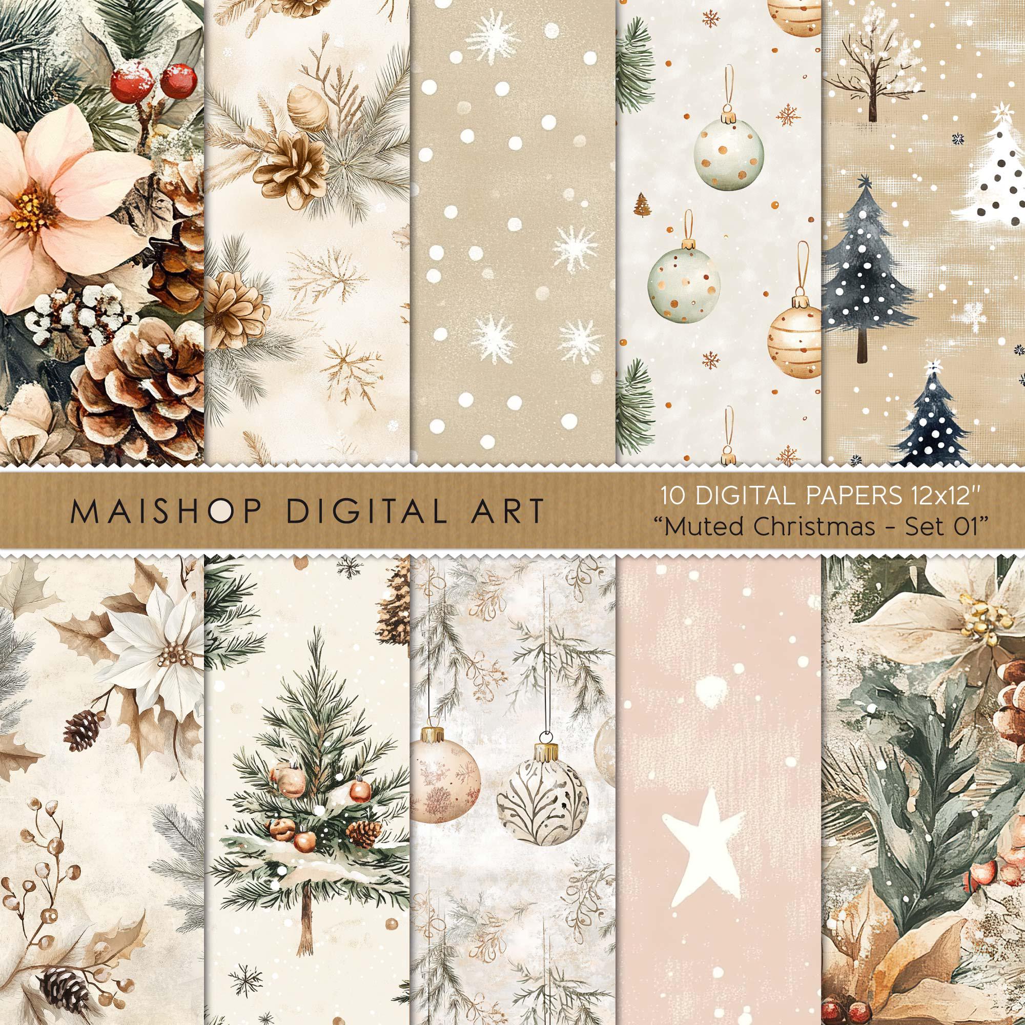 Muted Christmas Digital Papers • Printable Winter Seamless Patterns ...