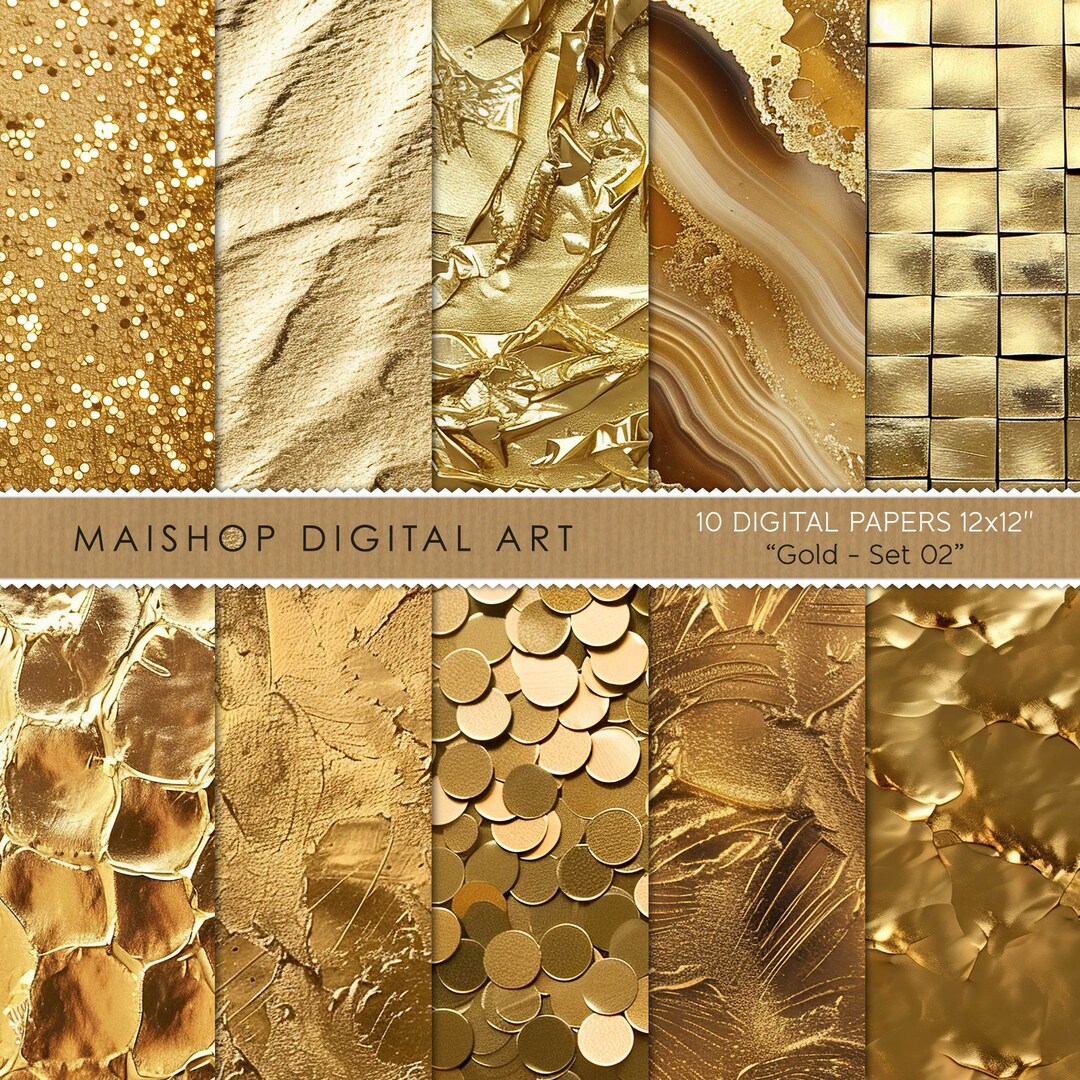 Gold Digital Paper Set ⎢ Download Scrapbook Paper ⎢ Gold Metal Textures ...