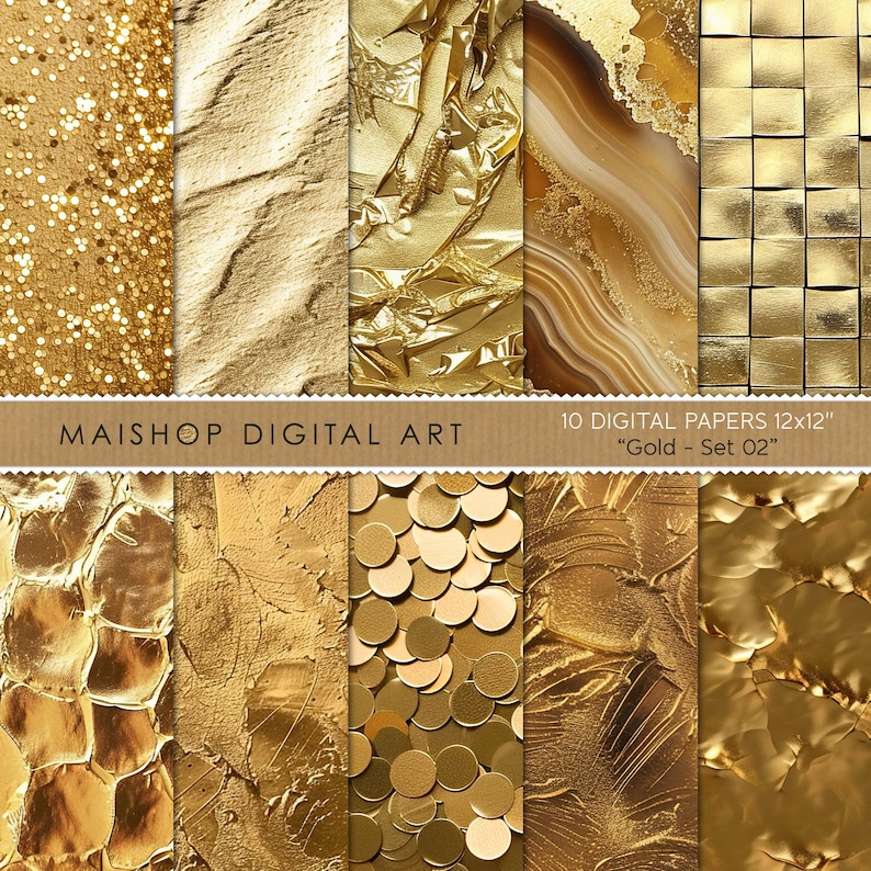 Gold Digital Paper Set Download Scrapbook Paper Gold Metal Textures ...