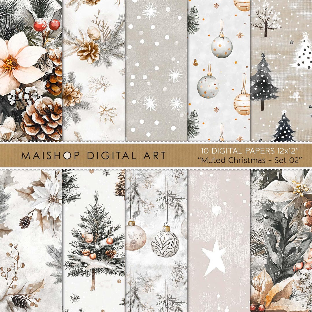 Muted Christmas Digital Papers • Printable Winter Seamless Patterns ...