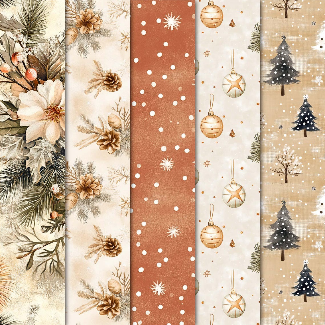 Muted Christmas Digital Papers • Printable Winter Seamless Patterns ...
