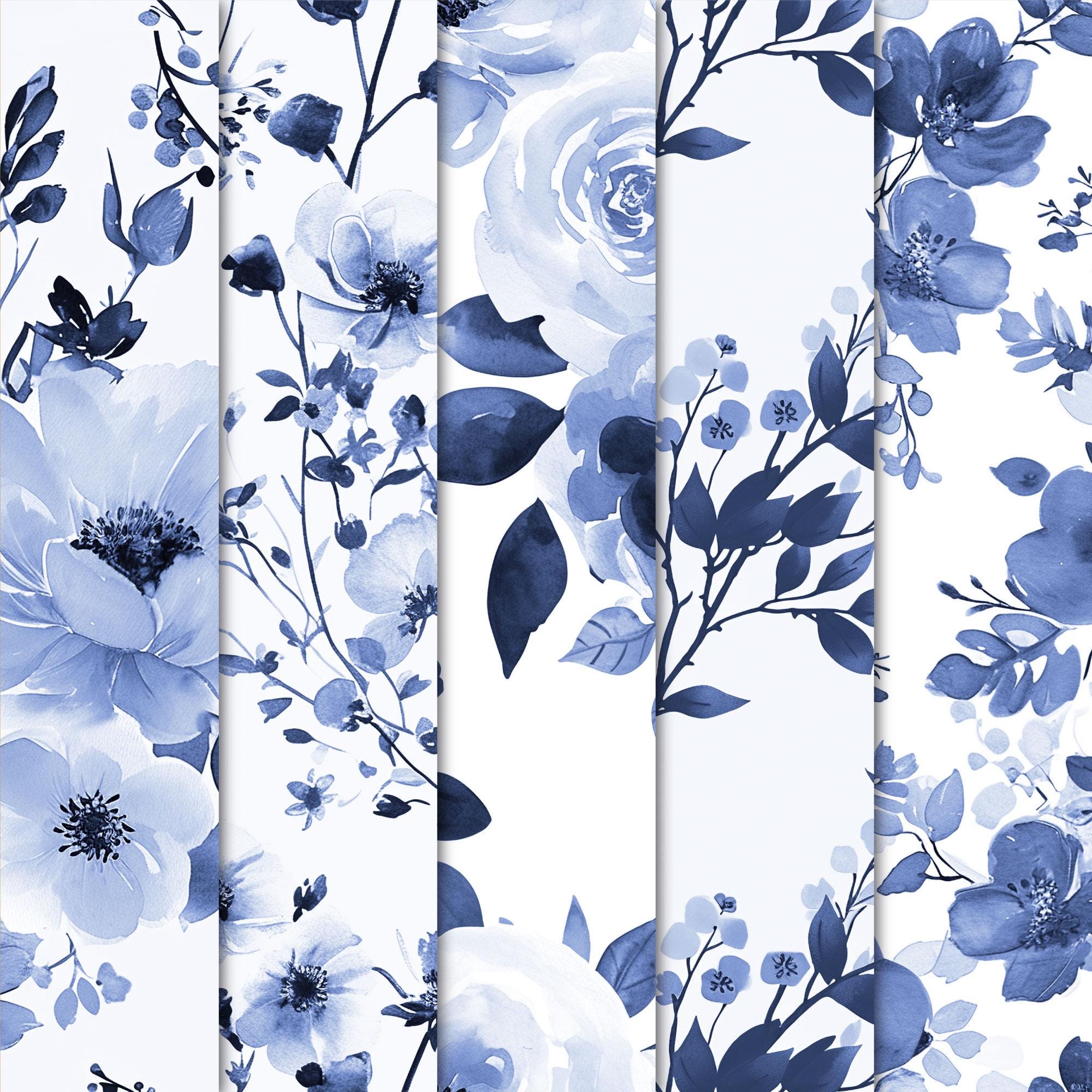 Blue Blossom Floral Digital Paper • Scrapbook Paper Pack • Blue Flowers ...